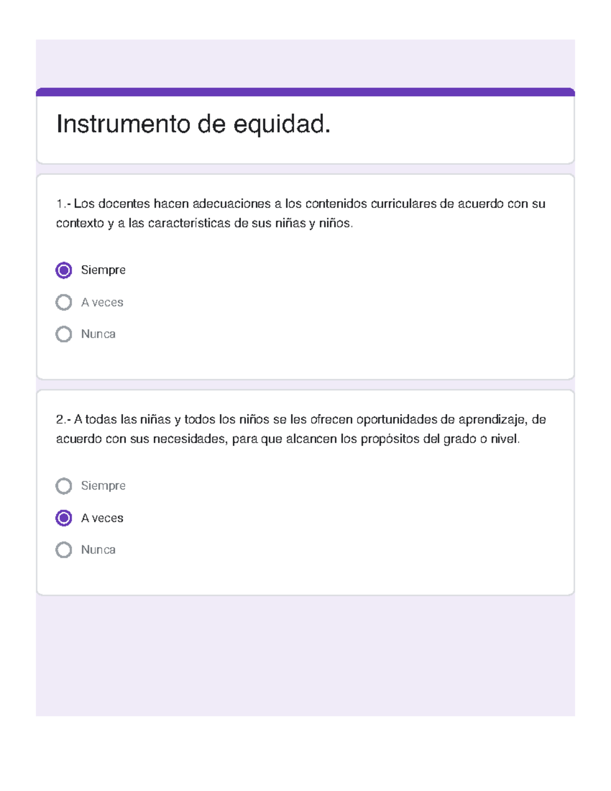2 - Hejsjs - Siempre A veces Nunca Siempre A veces Instrumento de ...