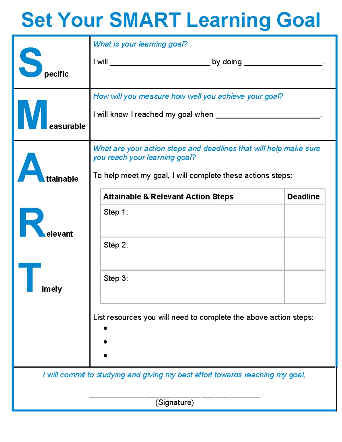 SMART Goal Setting Template - Classwork Document - Studocu