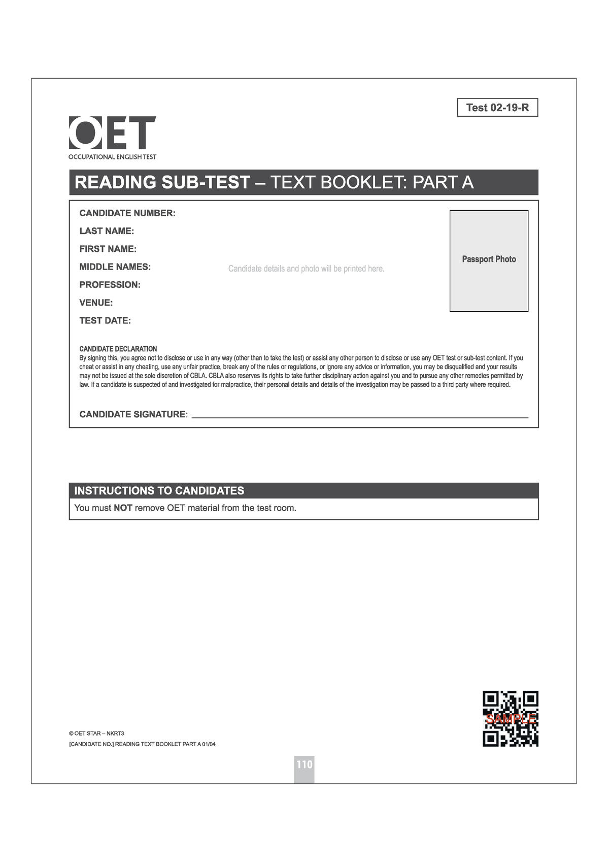 practice materials - Test CET OCCUPATIONAL ENGLISH TEST READING TEXT ...