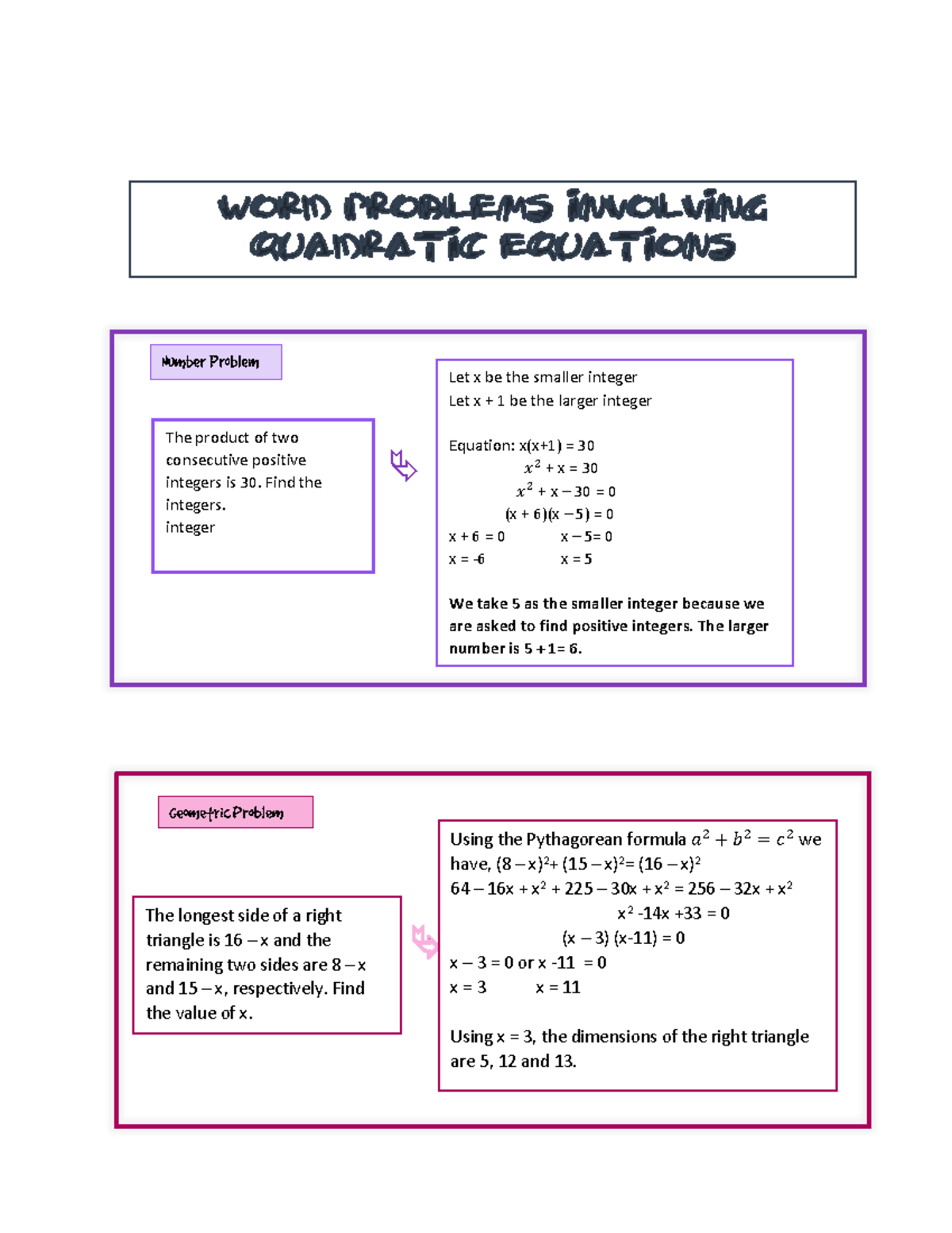 WORD Problems on Quadratic Equations and Their Solutions - Studocu