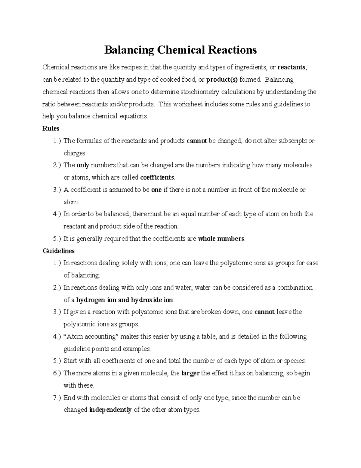 Balancing Chemical Reactions: A Guide for Chem 101 - Studocu