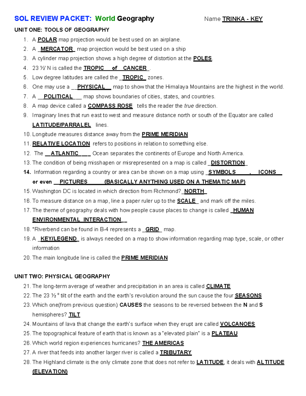 Final Exam Review Notes for Course CS101 - SOL REVIEW PACKET: World ...