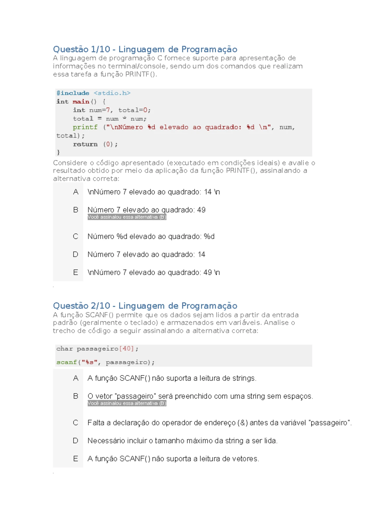 Prova Final de Lógica de Programação e Algoritmos - Curso 2023 - Studocu