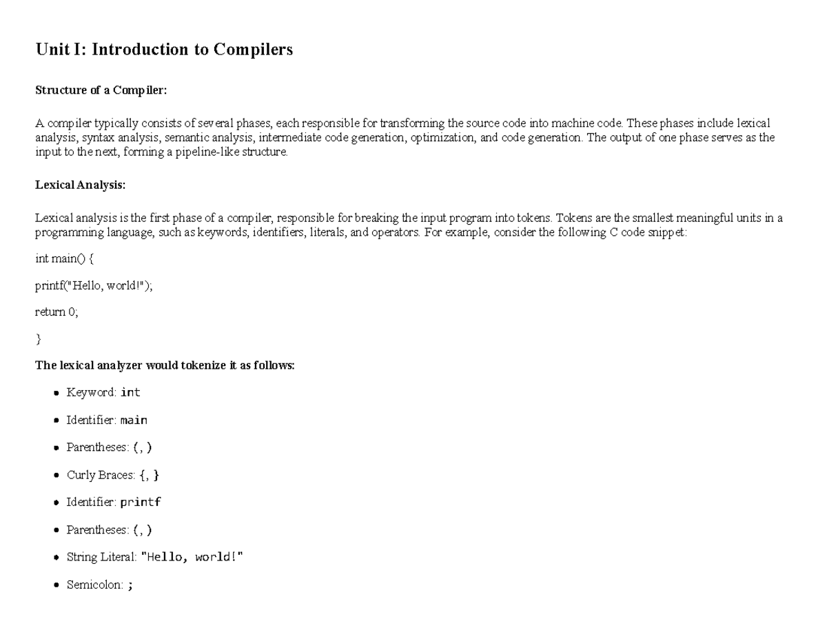 B.Tech(CSE) 6th Sem - Lecture Notes on Compiler Design (Module 1) - Studocu