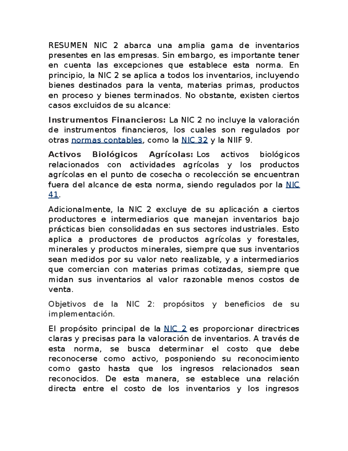 Analisis NIC 2 - RESUMEN NIC 2 abarca una amplia gama de inventarios ...