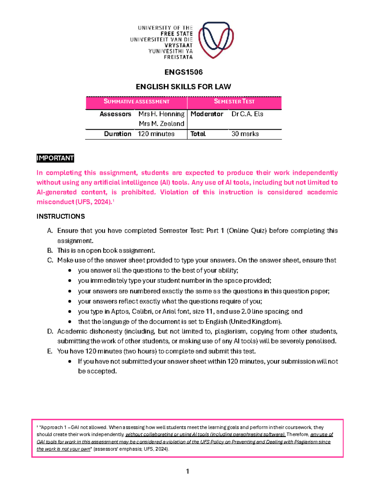 ENGS1506 English Skills for Law Summative Assessment Test 2025 - Studocu