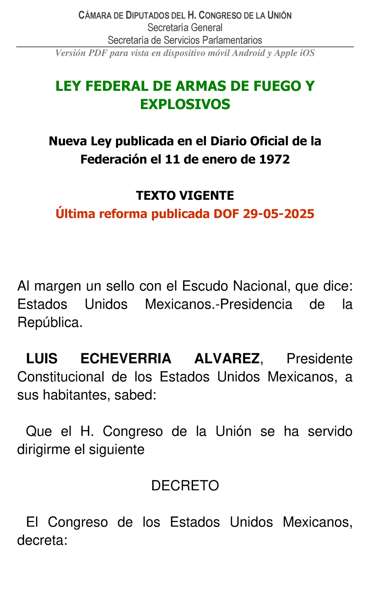 Ley Federal de Armas de Fuego y Explosivos - Texto Vigente 2023 - Studocu