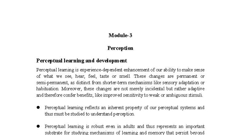 Cognitive Psychology Module-3: Perception and Learning Insights - Studocu
