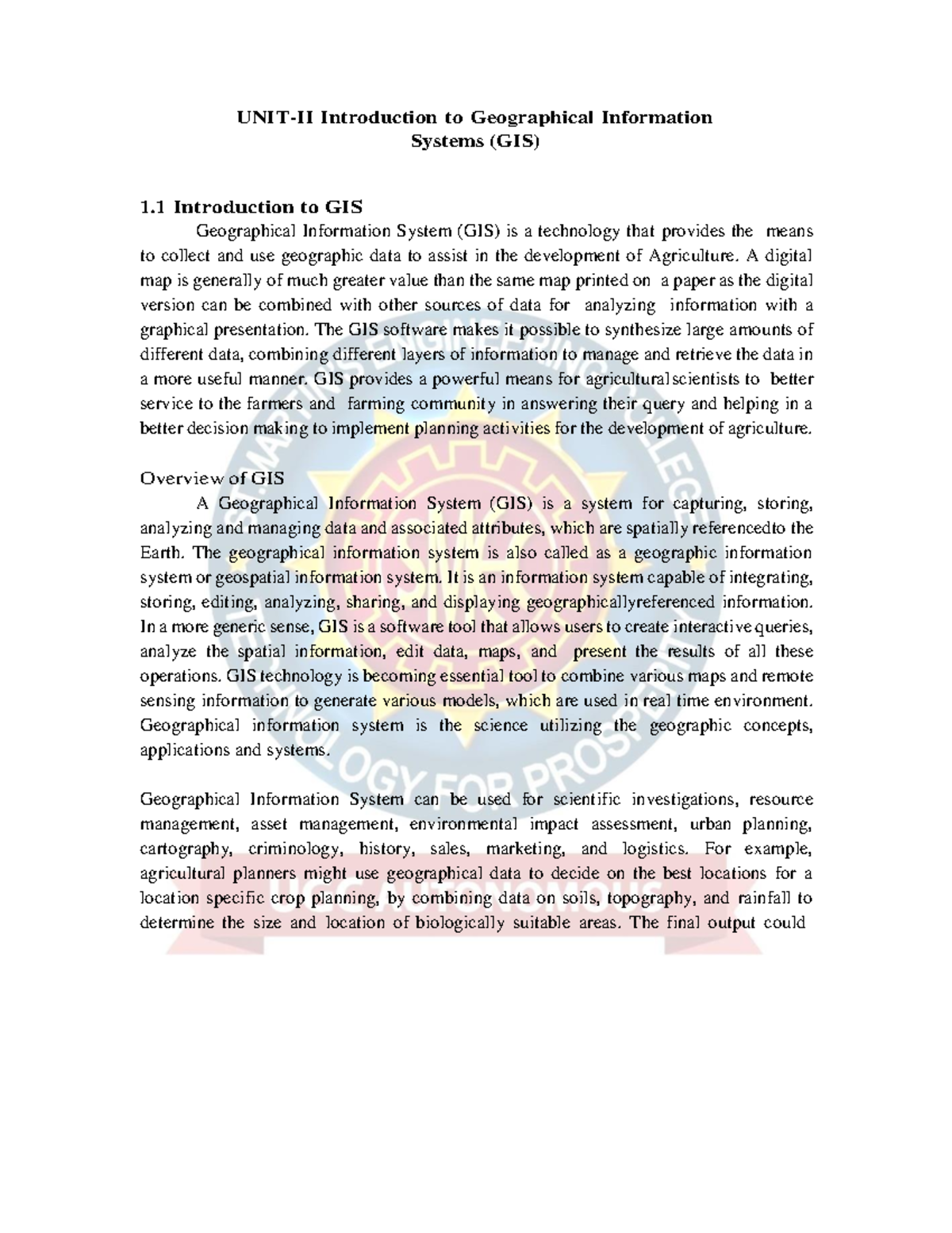 U-2 RS GIS - Notes - UNIT-II Introduction to Geographical Information ...