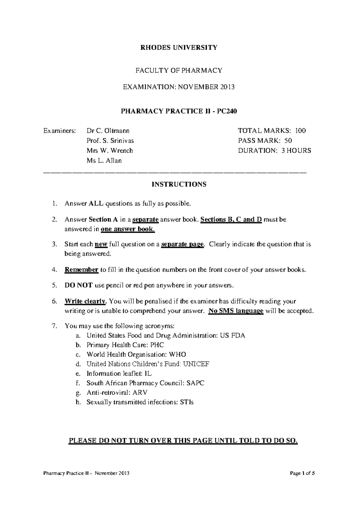 Pharmacy Practice II Exam - November 2013 (PC) - Exam Questions ...