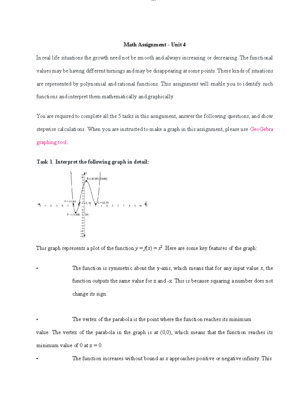 WA U4 - Math Assignment Unit 4: Polynomial & Rational Functions ...