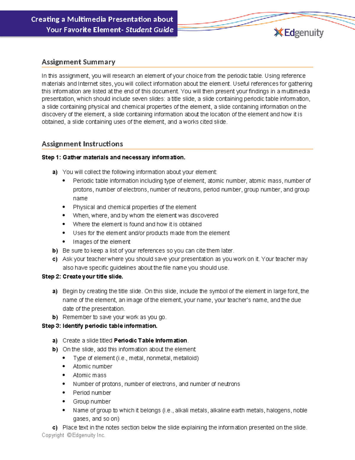 Physical Science Element Project Guide: Multimedia Presentation - Studocu