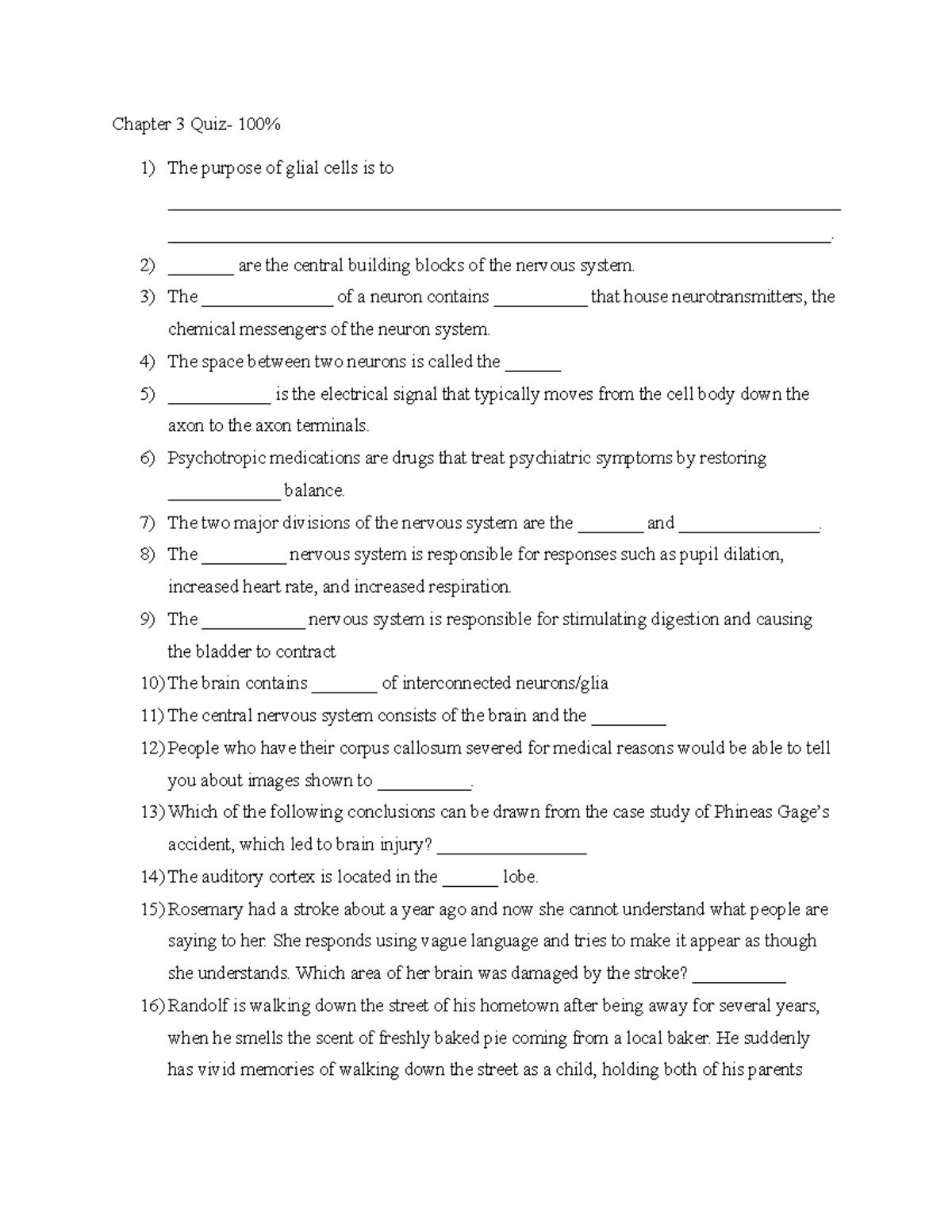 Chapter 3 Quiz - Mastering the Nervous System Concepts - Studocu