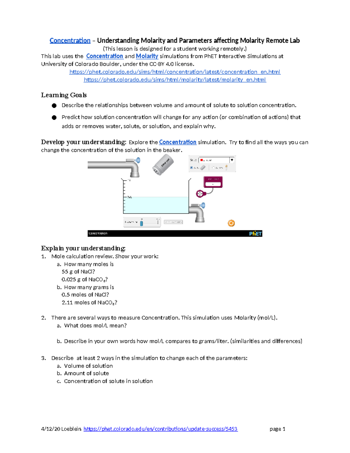 Understanding Molarity: Remote Lab Lesson on Concentration Concepts ...