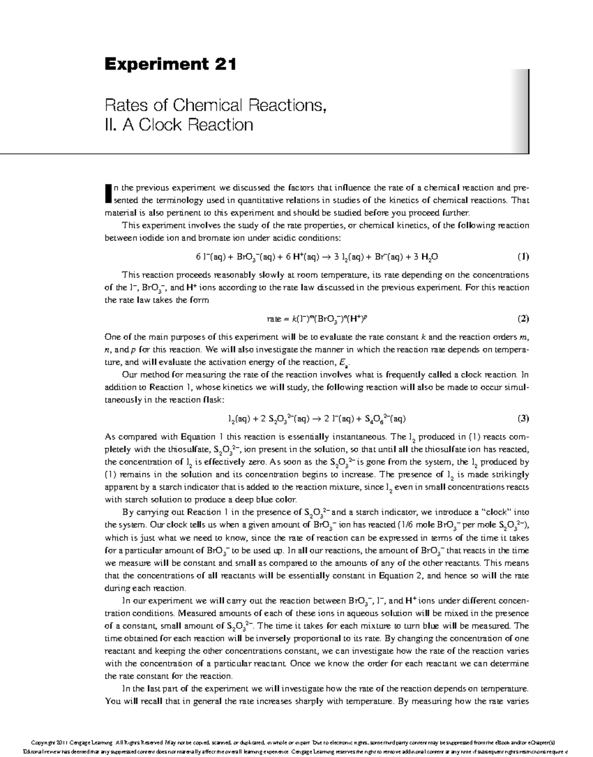 Experiment 21: Rates of Chemical Reactions - A Clock Reaction (Lab ...