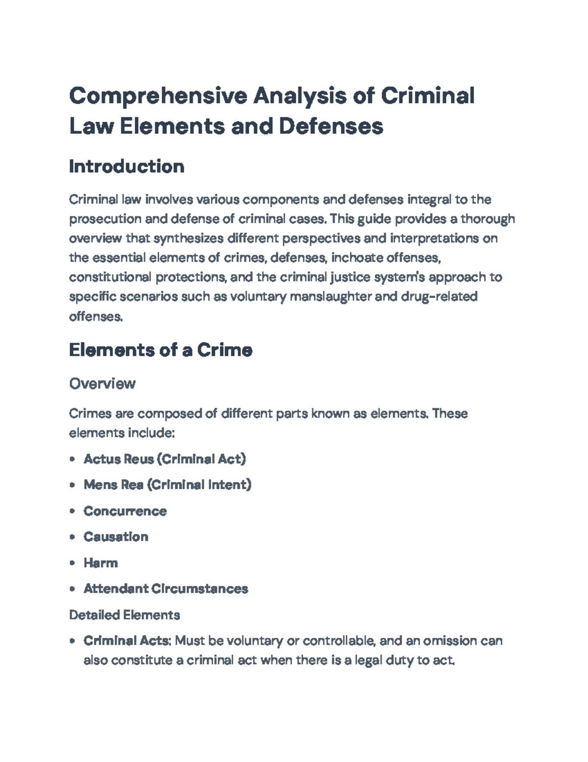 Comprehensive Overview of Criminal Law Elements and Defenses ...