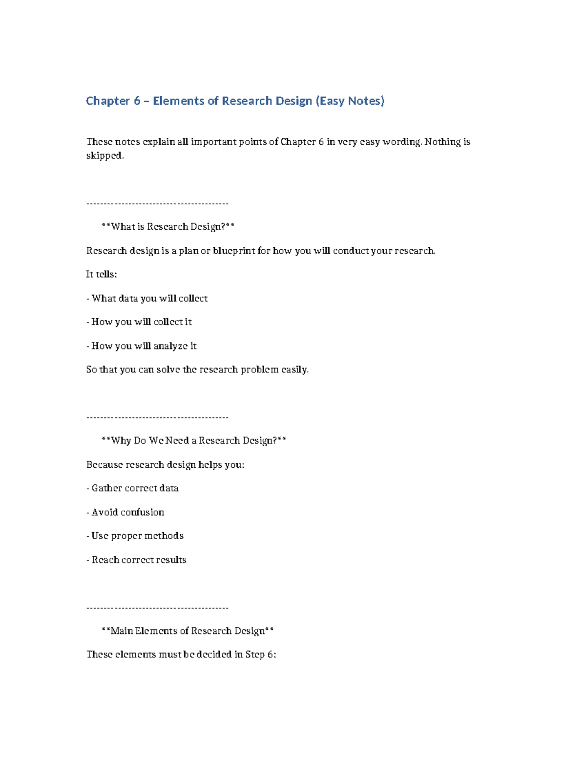 Chapter 6: Easy Notes on Research Design Elements - Studocu