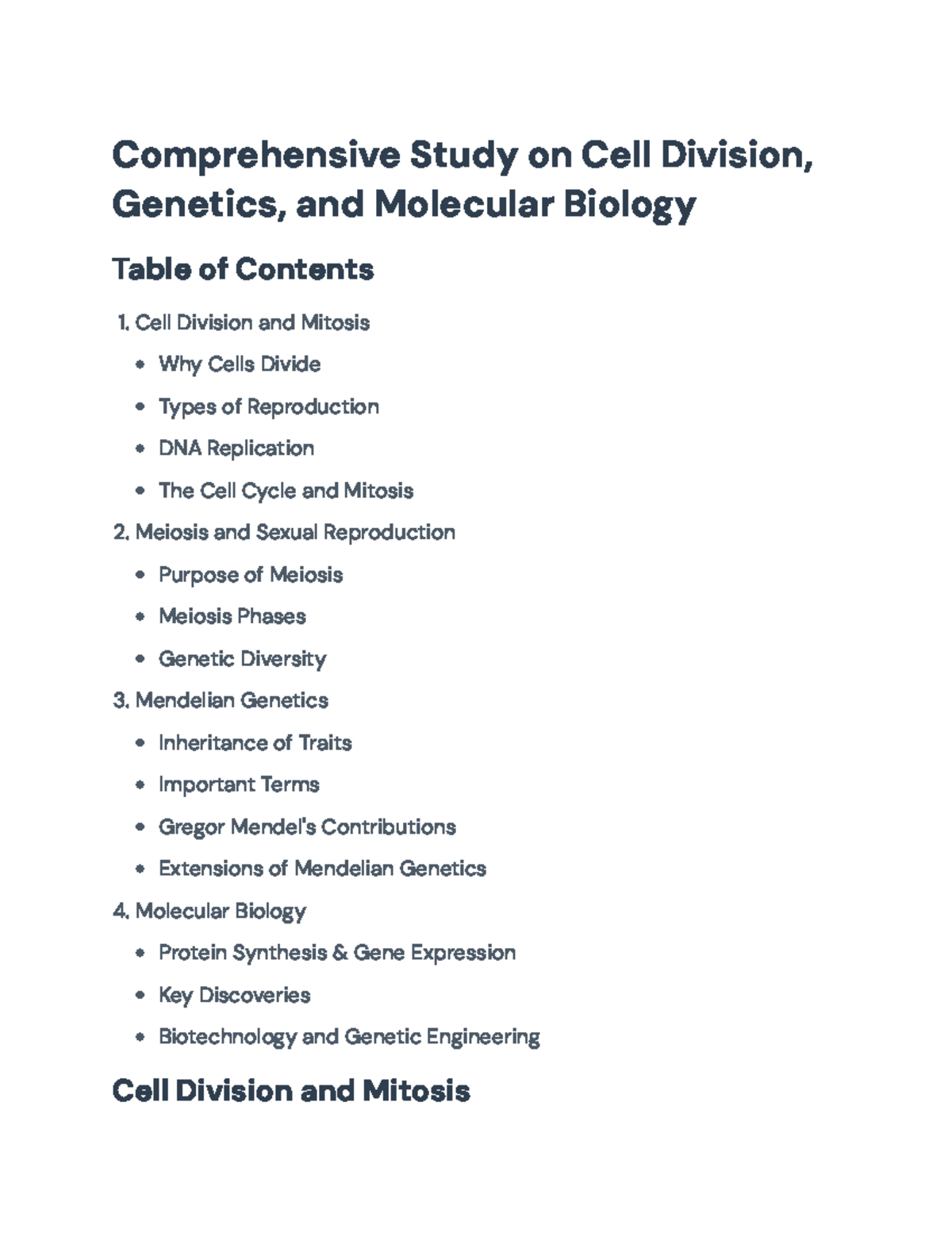 Comprehensive Guide on Cell Division, Genetics & Molecular Biology ...