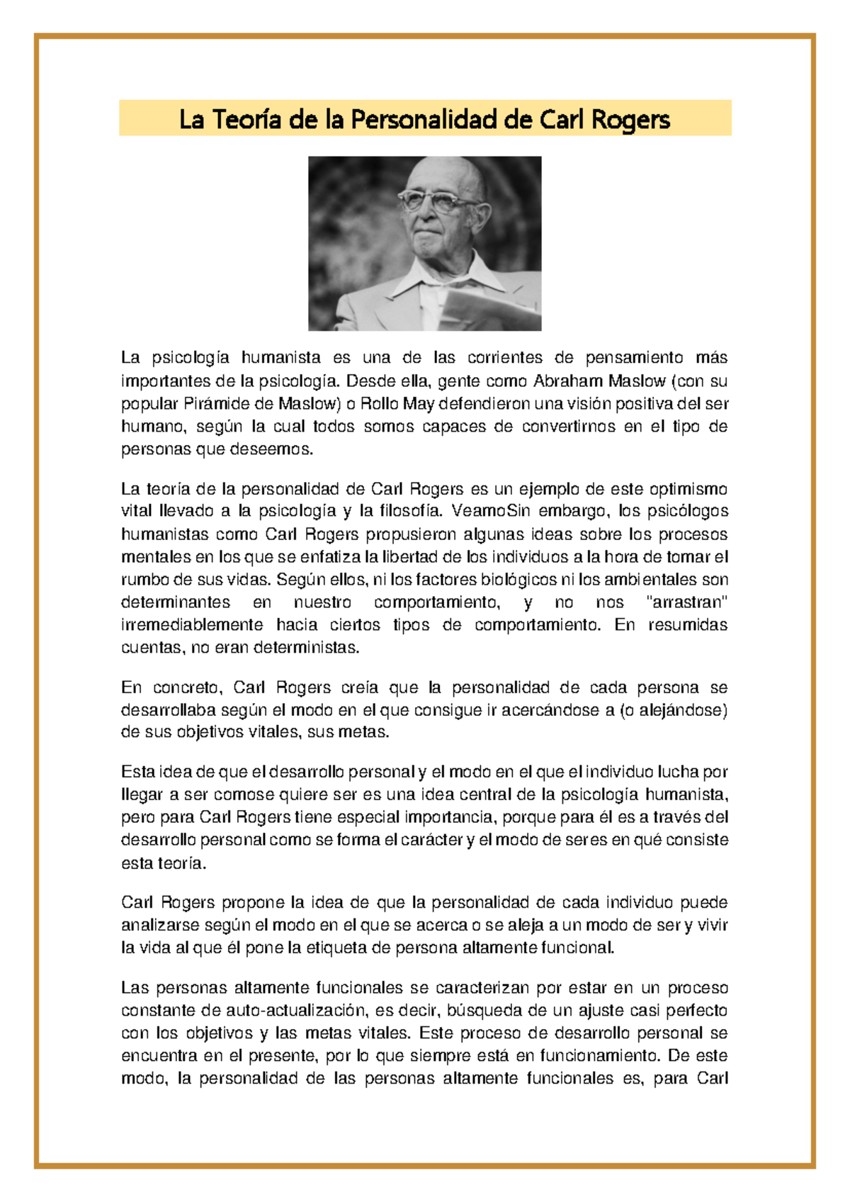 Carl Rogers Teoria Humanista De La Personalidad