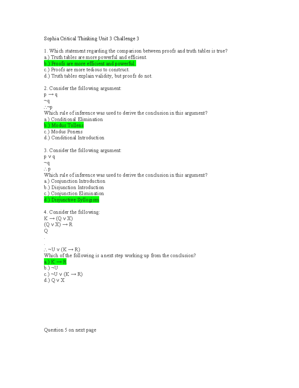 Sophia Critical Thinking Unit 3 Challenge 3 Questions & Inferences ...