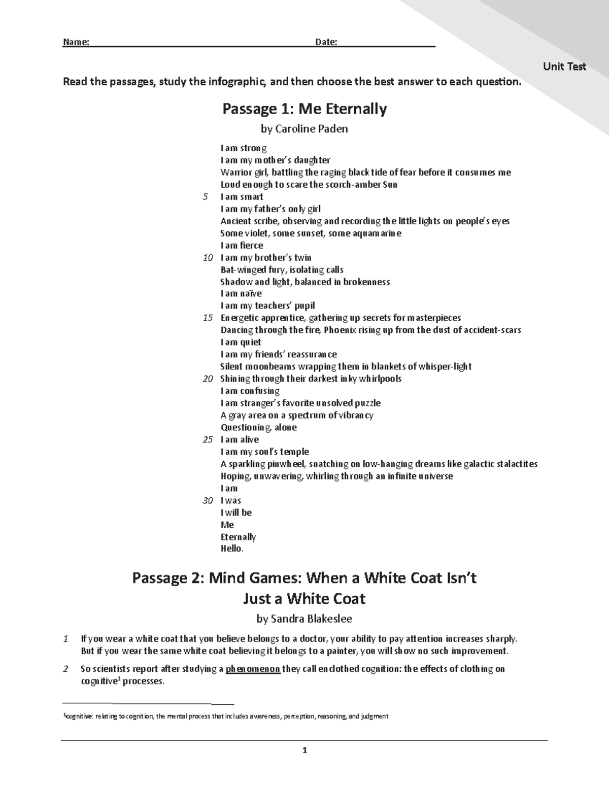 Unit 3 Student Pre/Post Assessment: Lit and Comp II-6-1 - Studocu