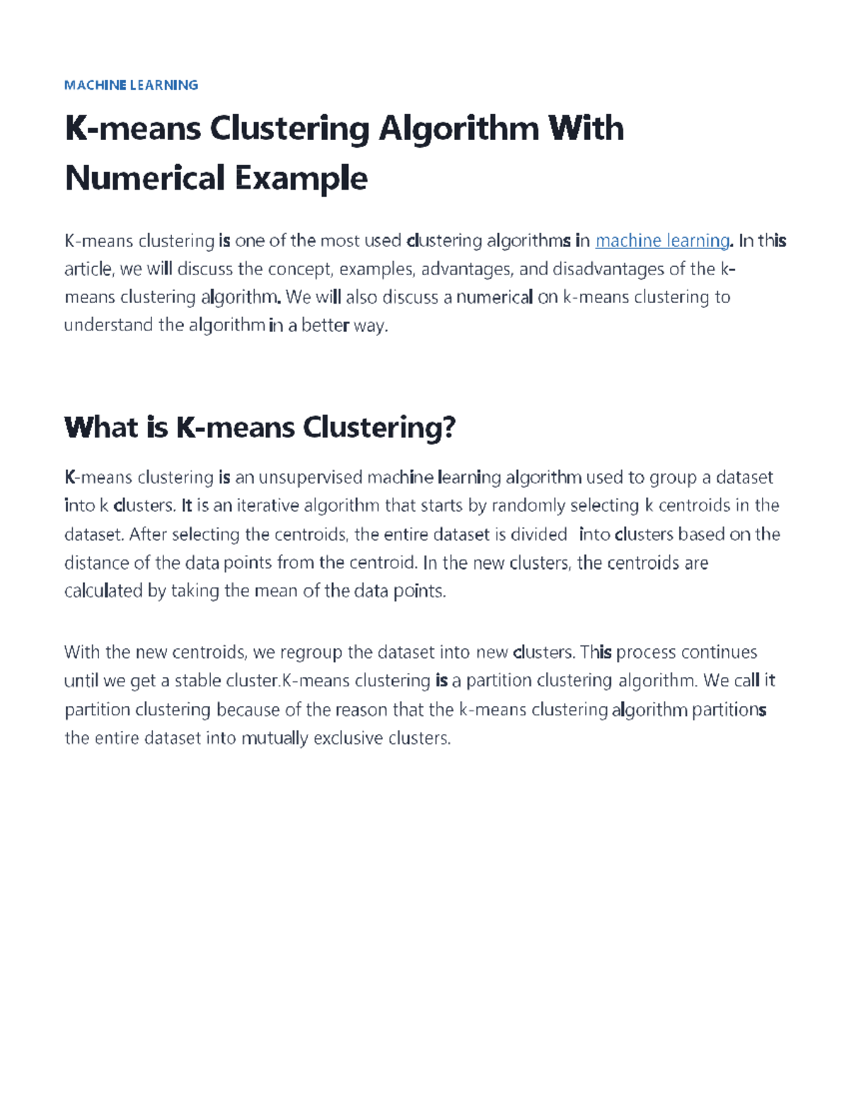 K Means Clustering Algorithm: Concepts & Numerical Example - Studocu