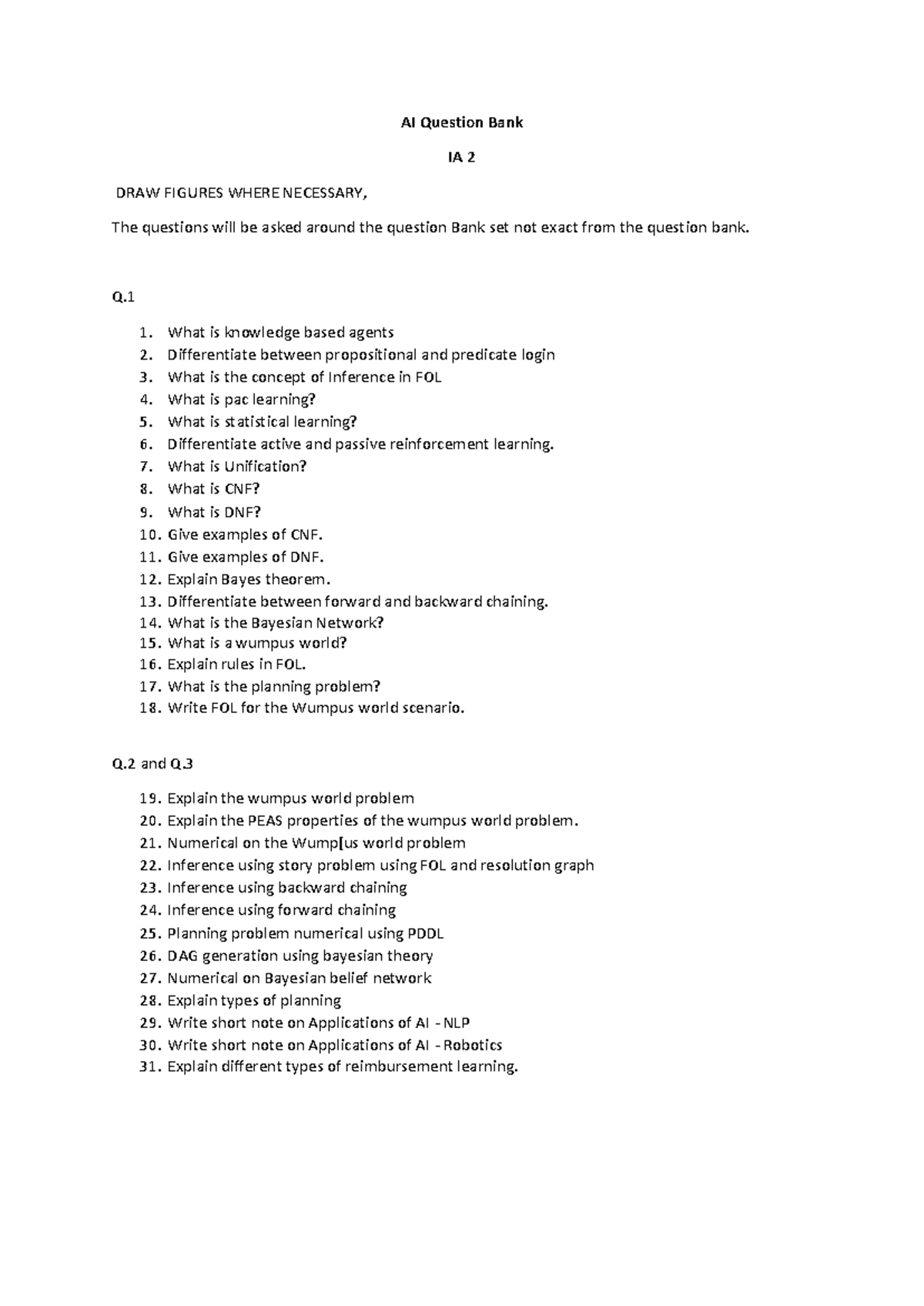 IA2 AI Question Bank: Key Concepts and Inference Techniques - Studocu