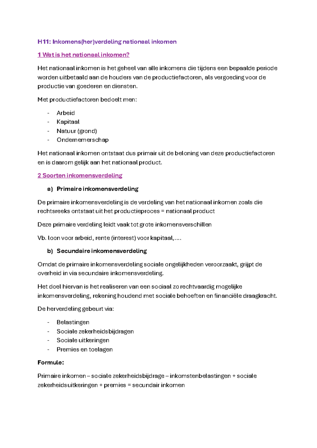 H11: Inkomensverdeling en Nationaal Inkomen - Een Analyse - Studocu