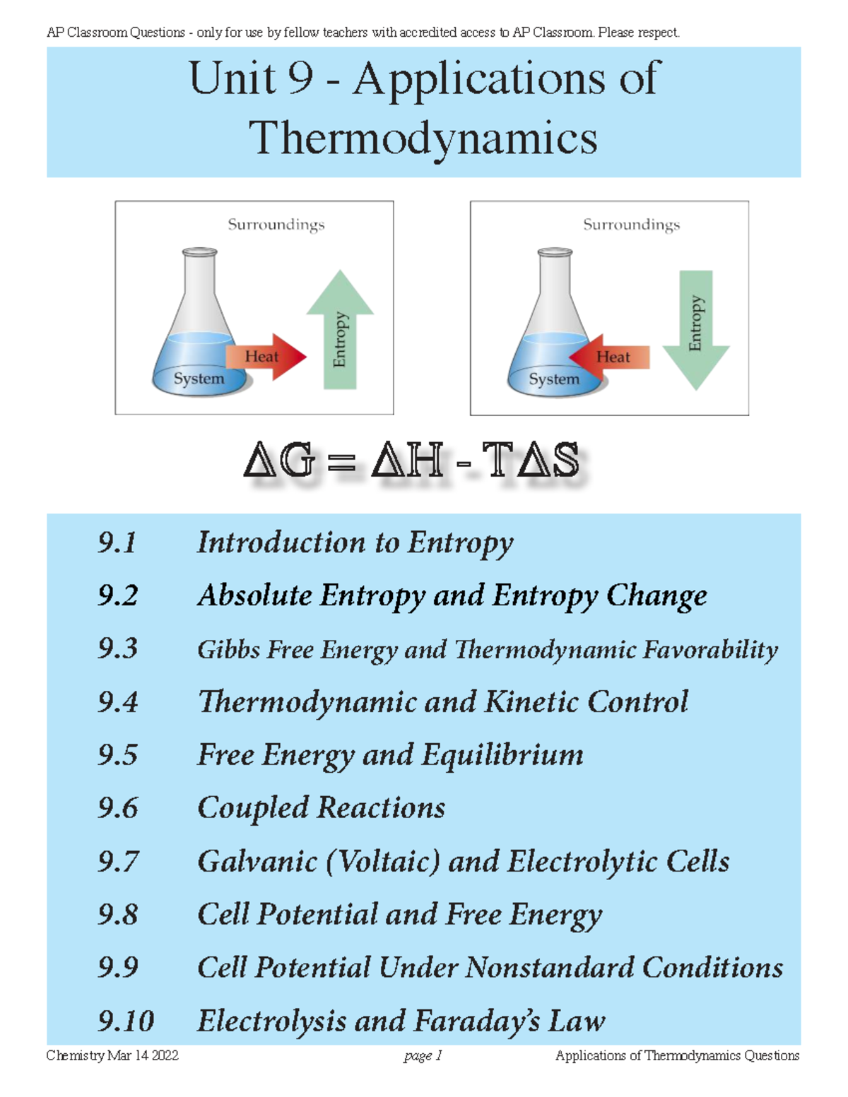 AP Chemistry Unit 9: Applications of Thermodynamics Questions - Studocu
