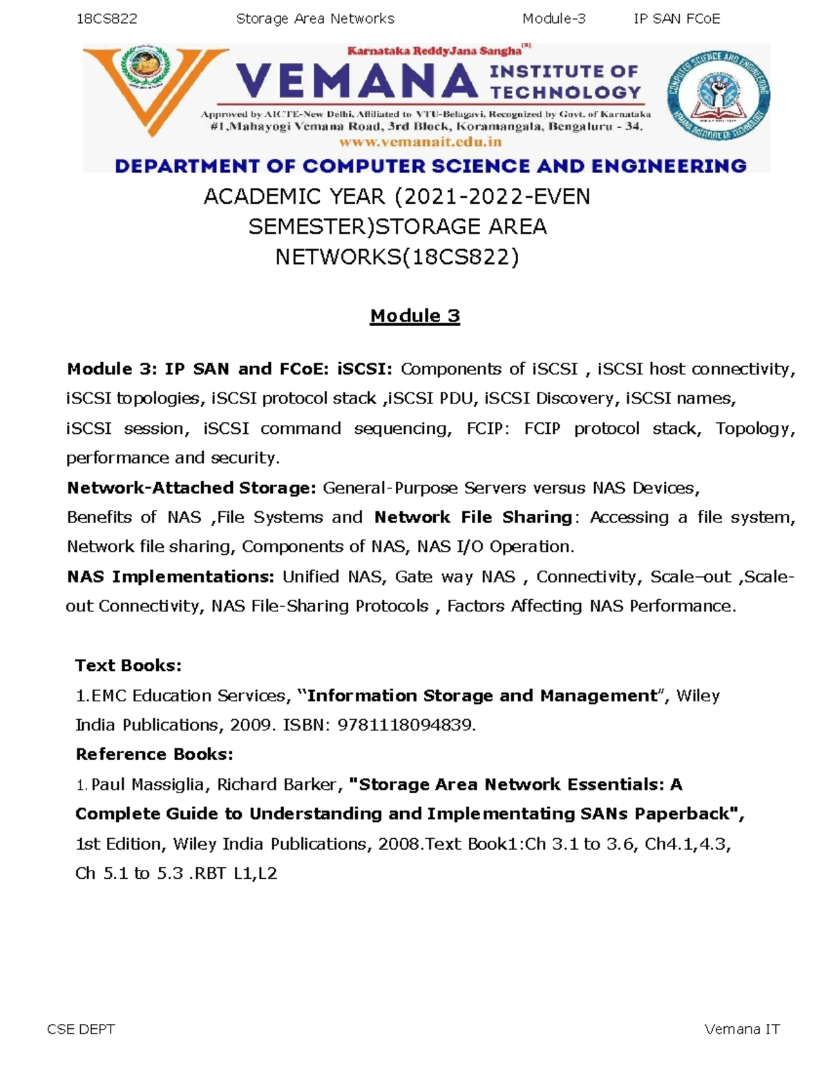18CS822 Module 3: IP SAN and FCoE Overview and Key Concepts - Studocu