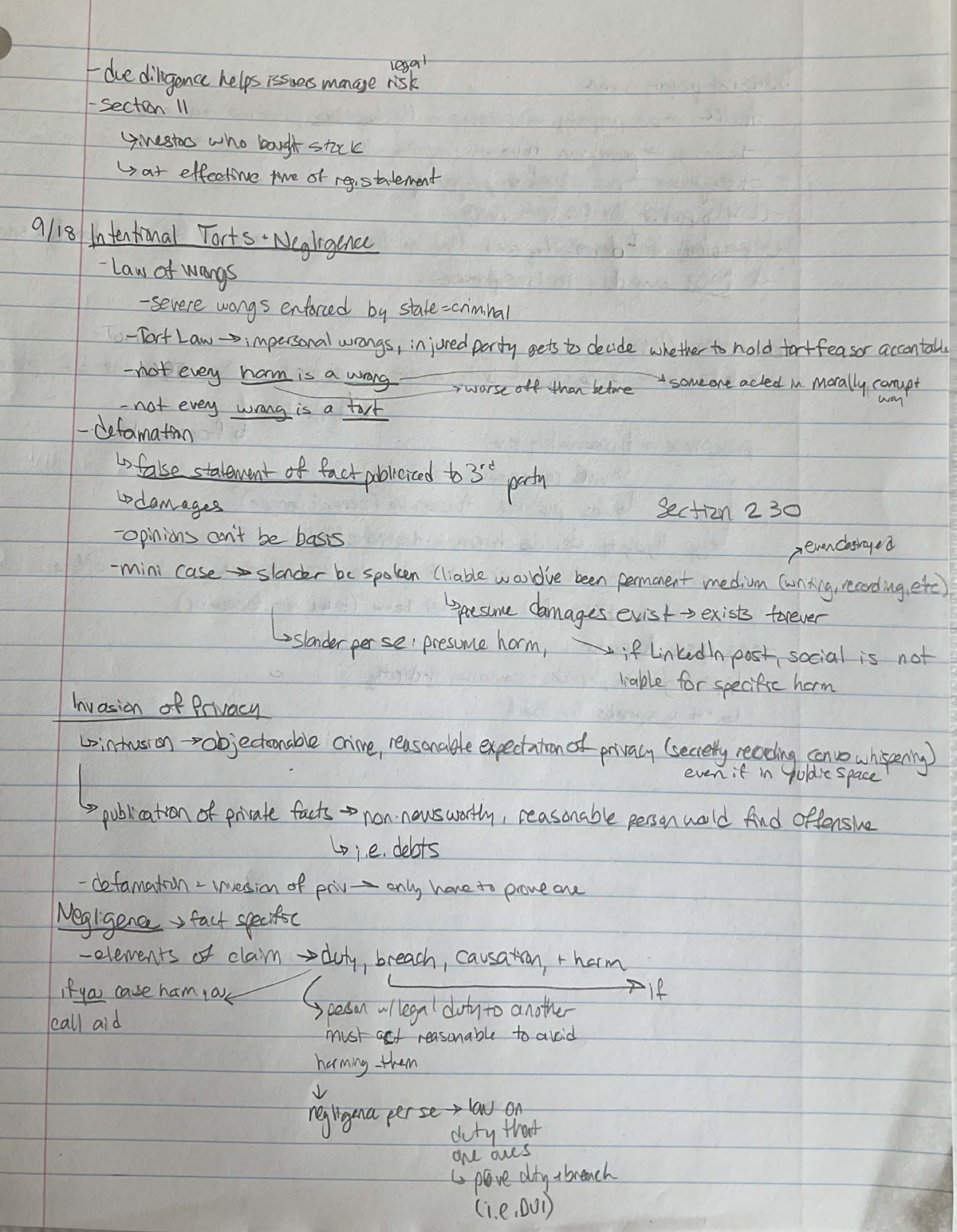 Torts and Privacy: Legal Insights for BSUES Students - Studocu