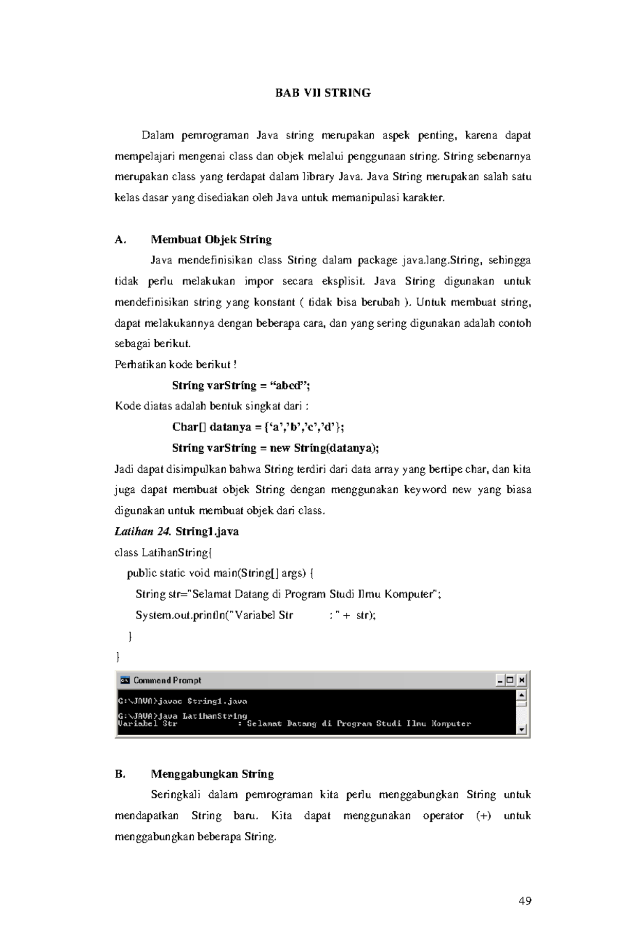 PEMROGRAMAN JAVA: BAB VII Mengenal String dan Penerapannya - Studocu