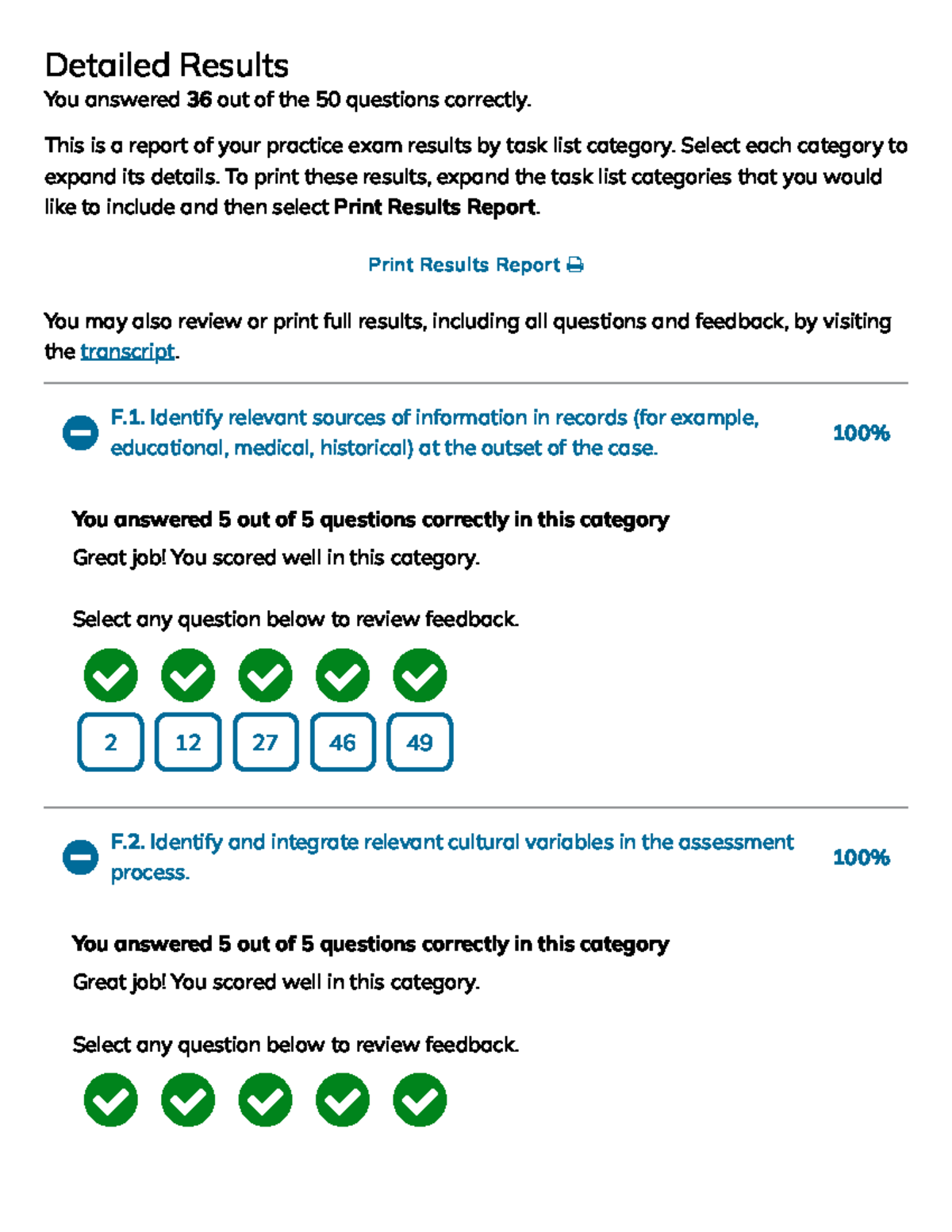PSY7712 Practice Exam Results Report - Studocu
