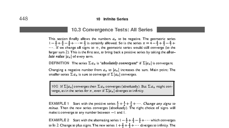 CH448 10 Infinite Series: Convergence Tests Overview - Studocu