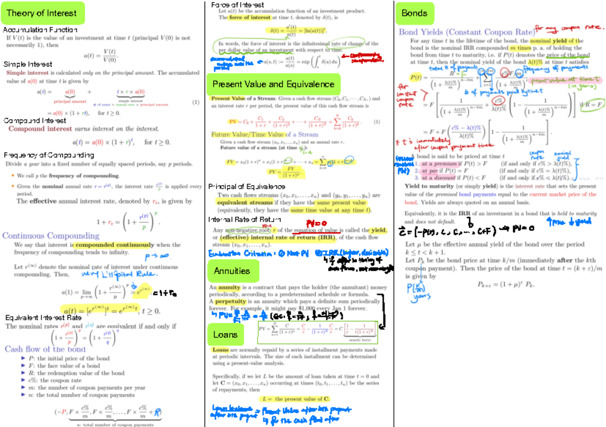 MATH 201 Midterm Cheatsheet: Theory of Interest Concepts - Studocu