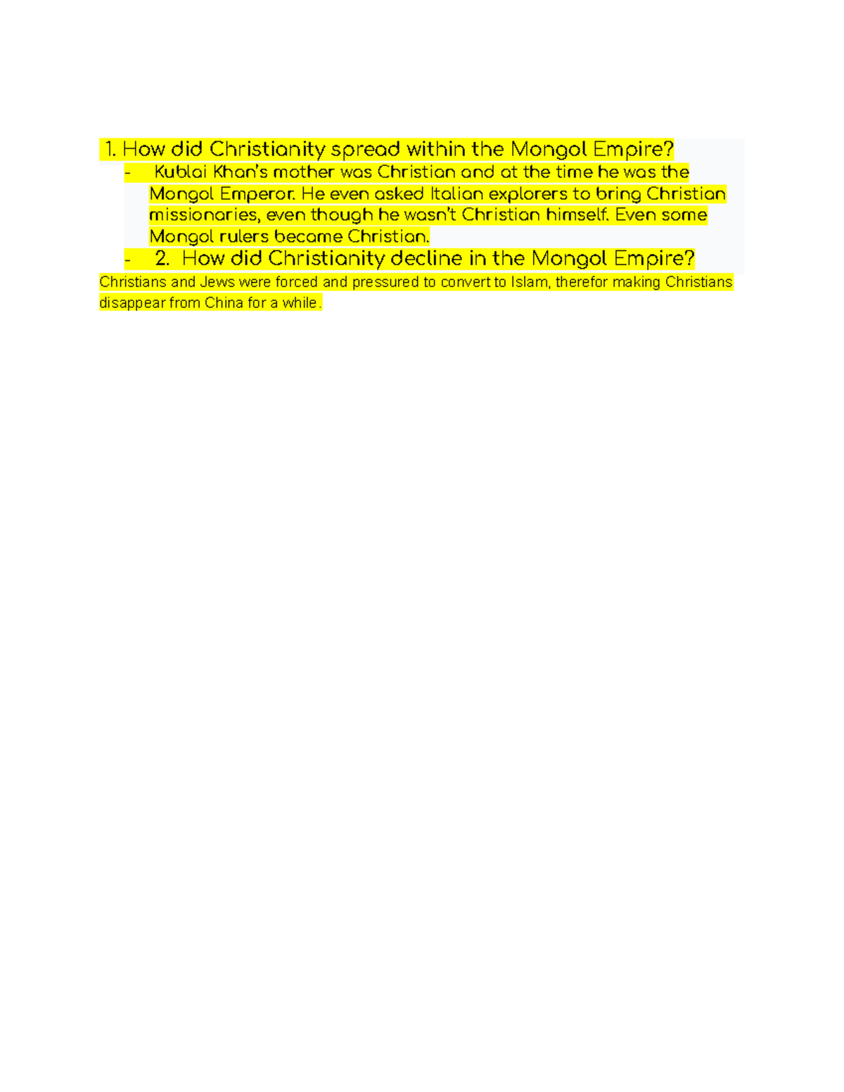 - Mongol Empire - Assignment #2 Questions - 1. How did Christianity ...