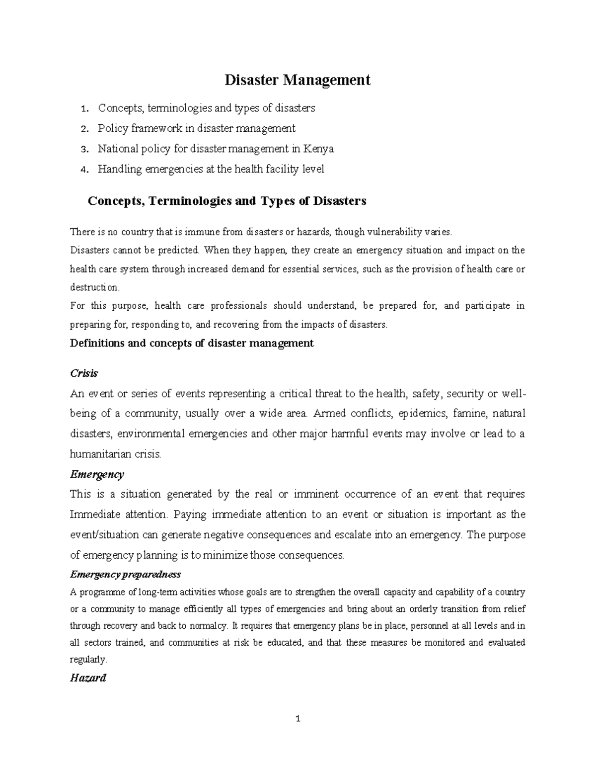 Disaster Management - Concepts, Policies, and Emergency Handling - Studocu