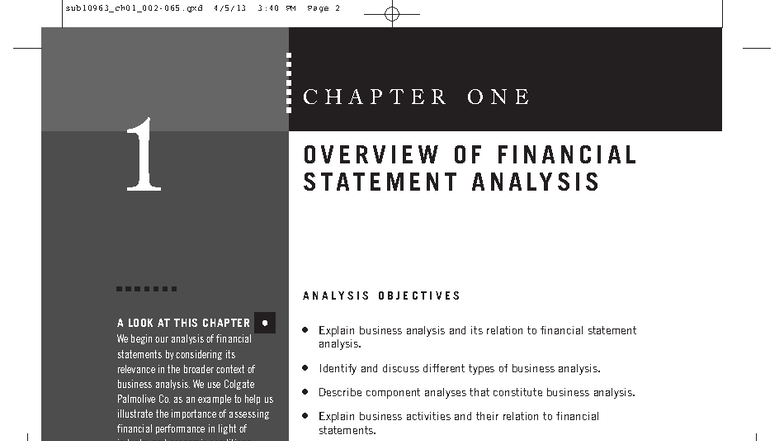 Chapter 1: Overview of Financial Statement Analysis (FIN 101) - Studocu
