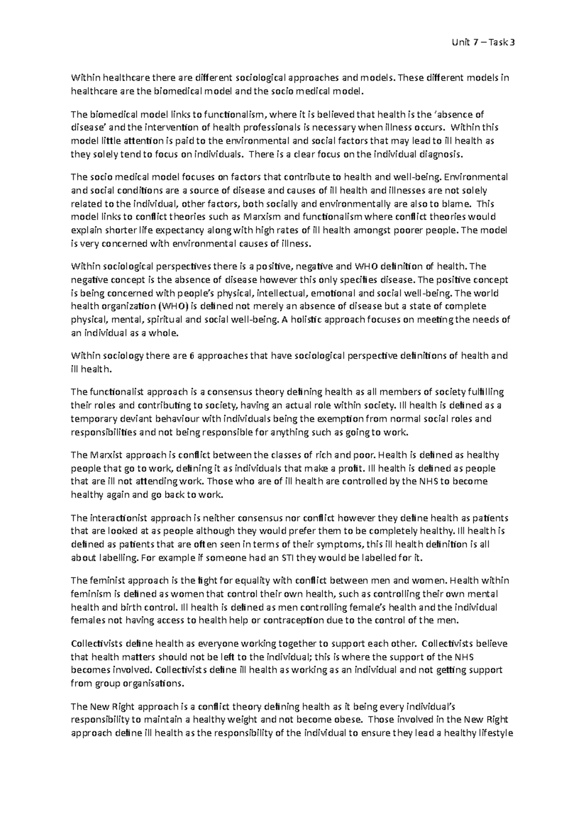 Sociological Perspectives on Health: Assignment 1 Task 3 Analysis - Studocu