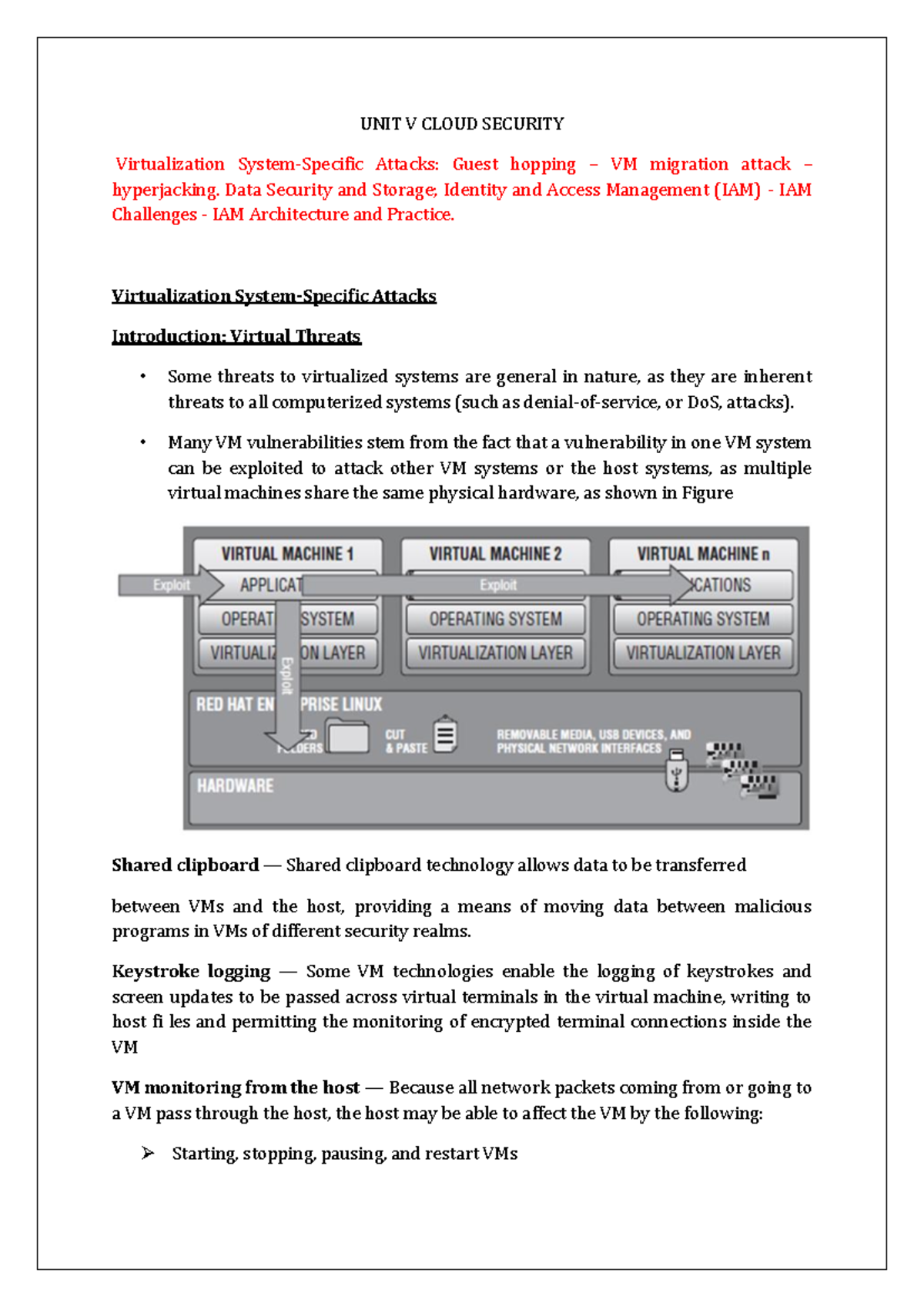 Ccs335 Unit 5 Notes Unit V Cloud Security Virtualization System Specific Attacks Guest