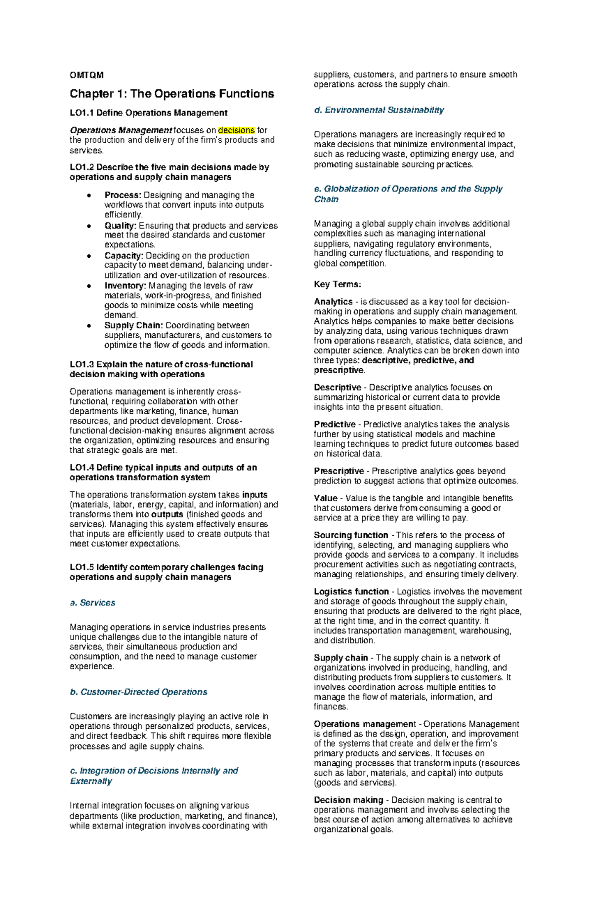 TQM Objectives and Strategies Overview - OMTQM Chapter 1-3 - Studocu