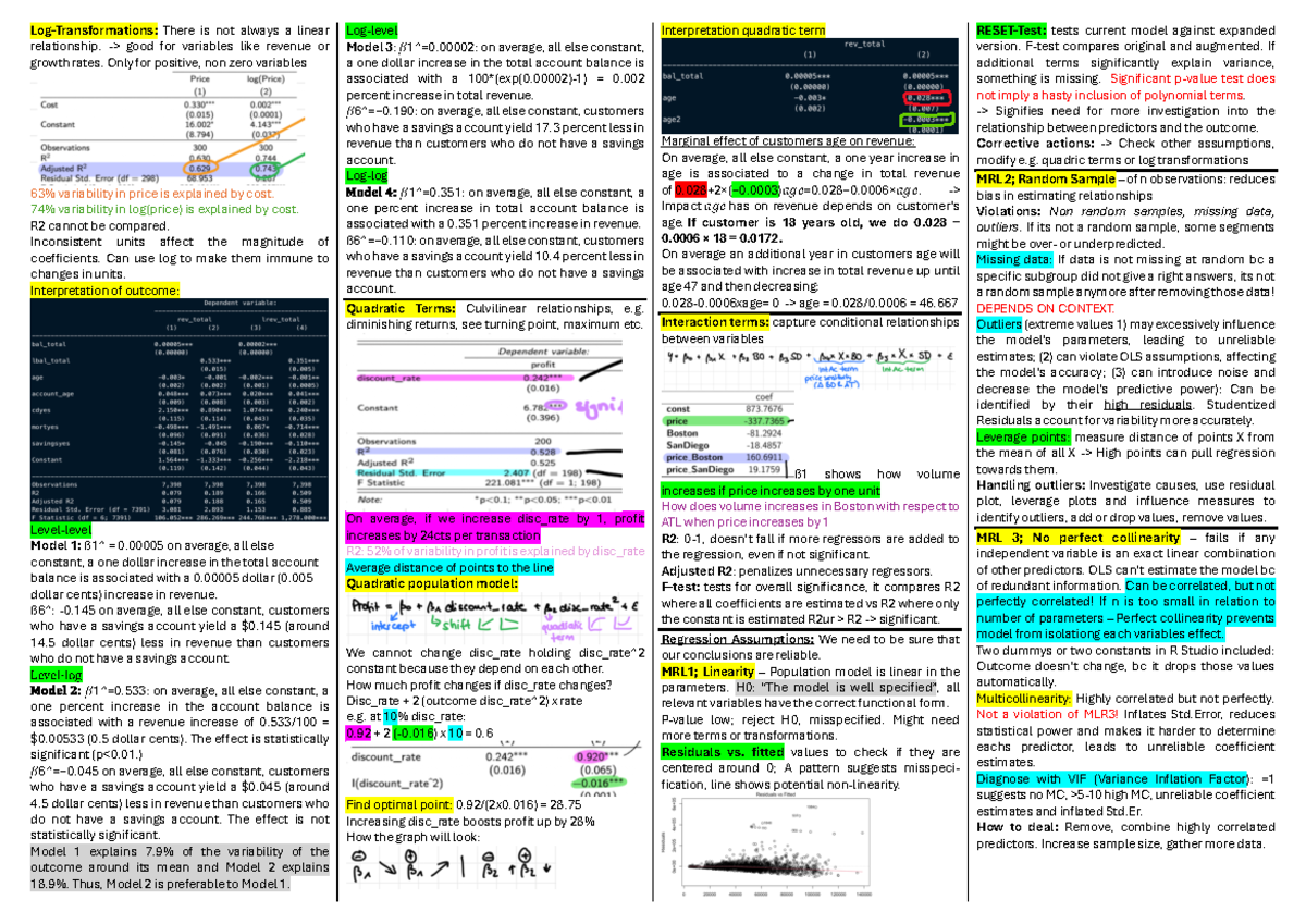 Cheat Sheet BRM Final Exam - Log-Transformations: There is not always a ...