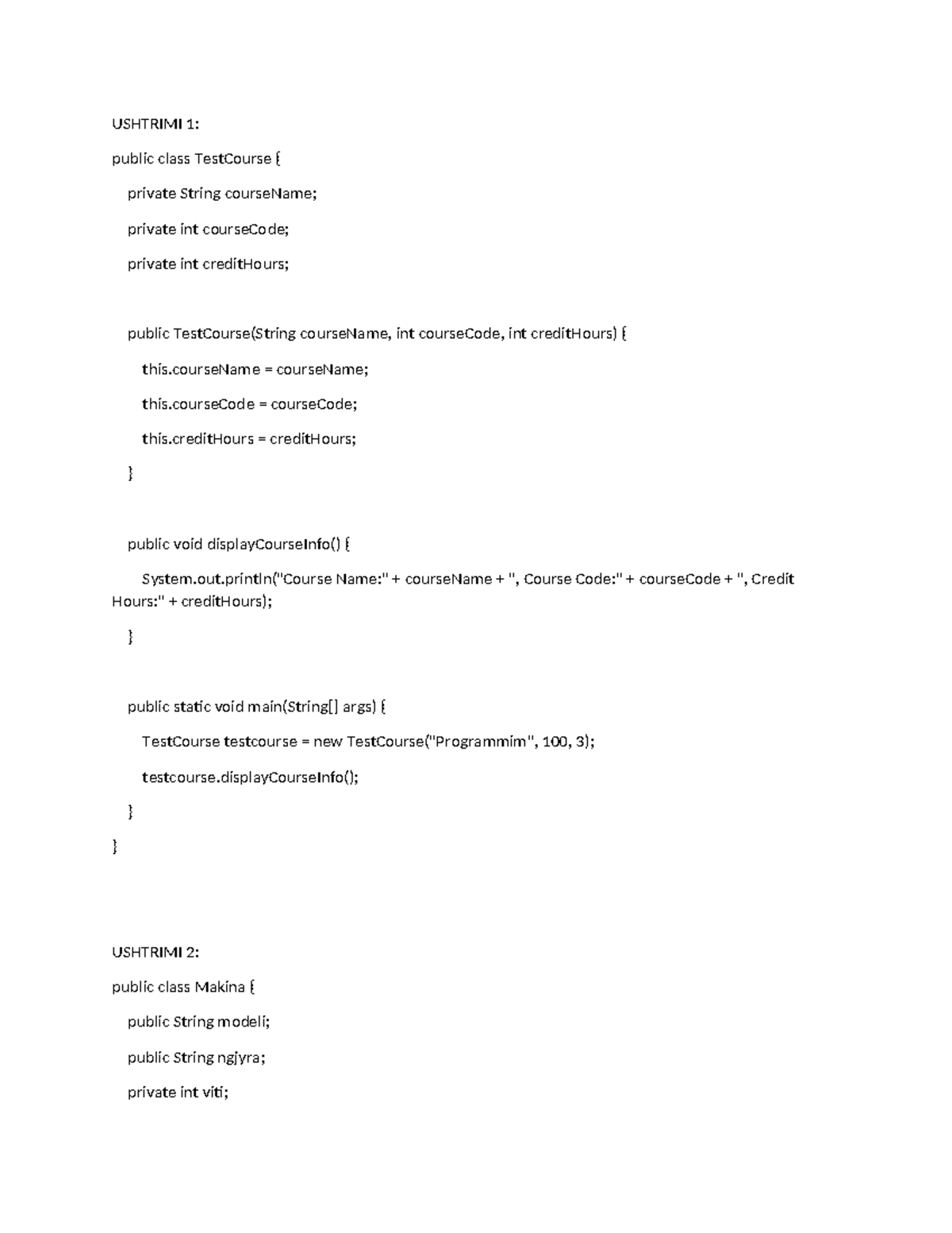 Ushtrime Programimi 100: Zgjidhjet dhe Shembujt e Kodit - Studocu