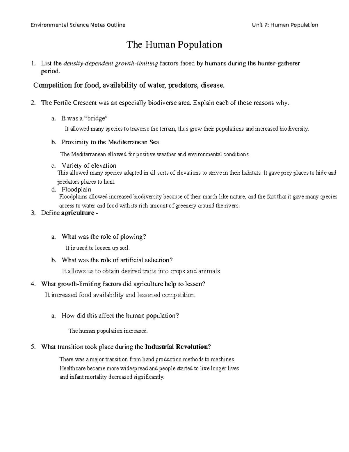 Human Population Growth Factors & Changes - Outline Notes - Studocu