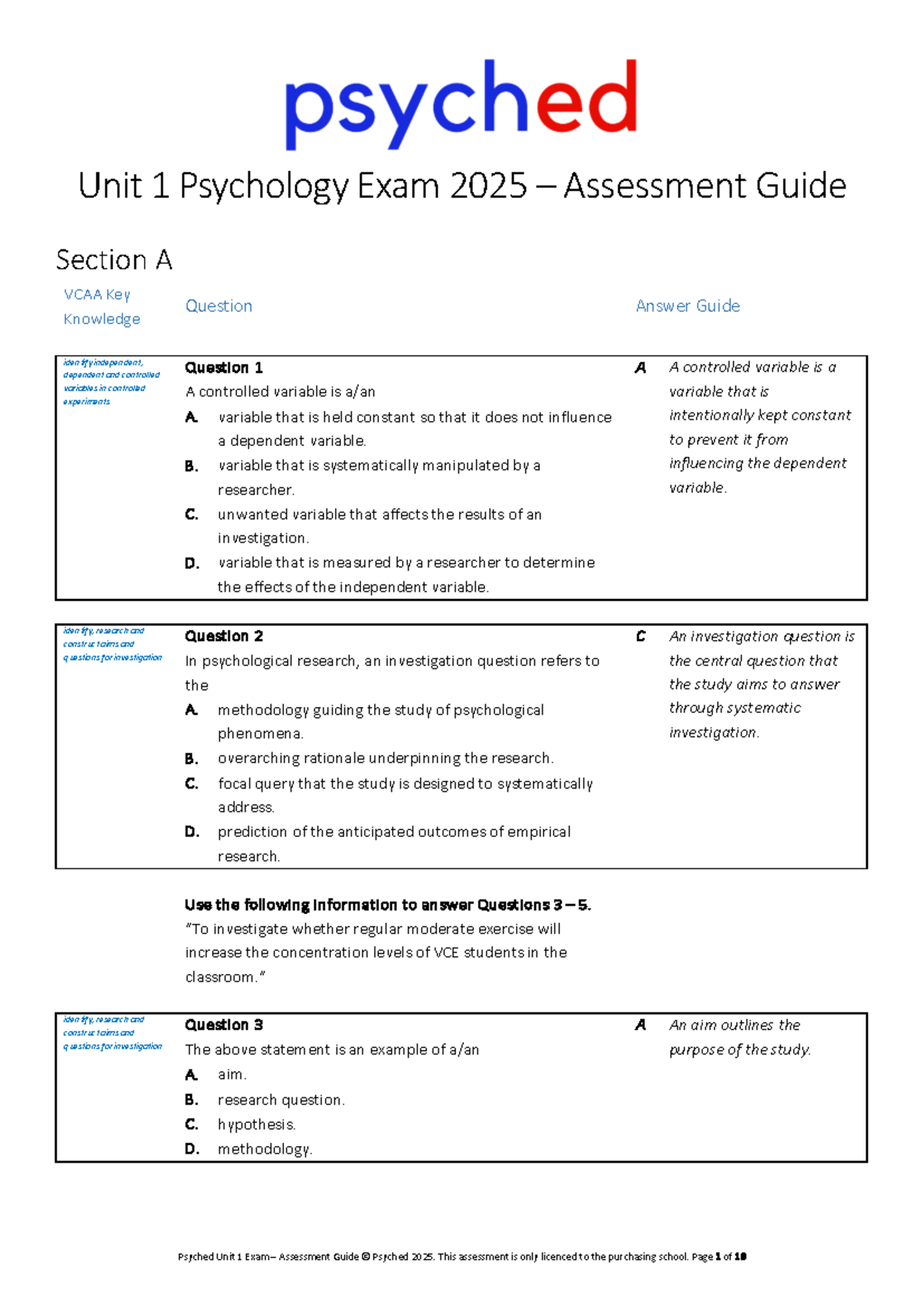 Psyched Unit 1 Exam 2025 - Comprehensive Assessment Guide - Studocu