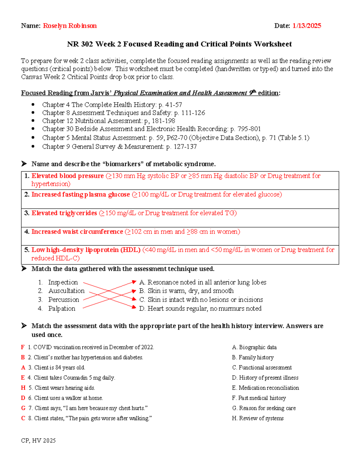 NR 302 Week 2 Focused Reading & Critical Points Worksheet - Studocu