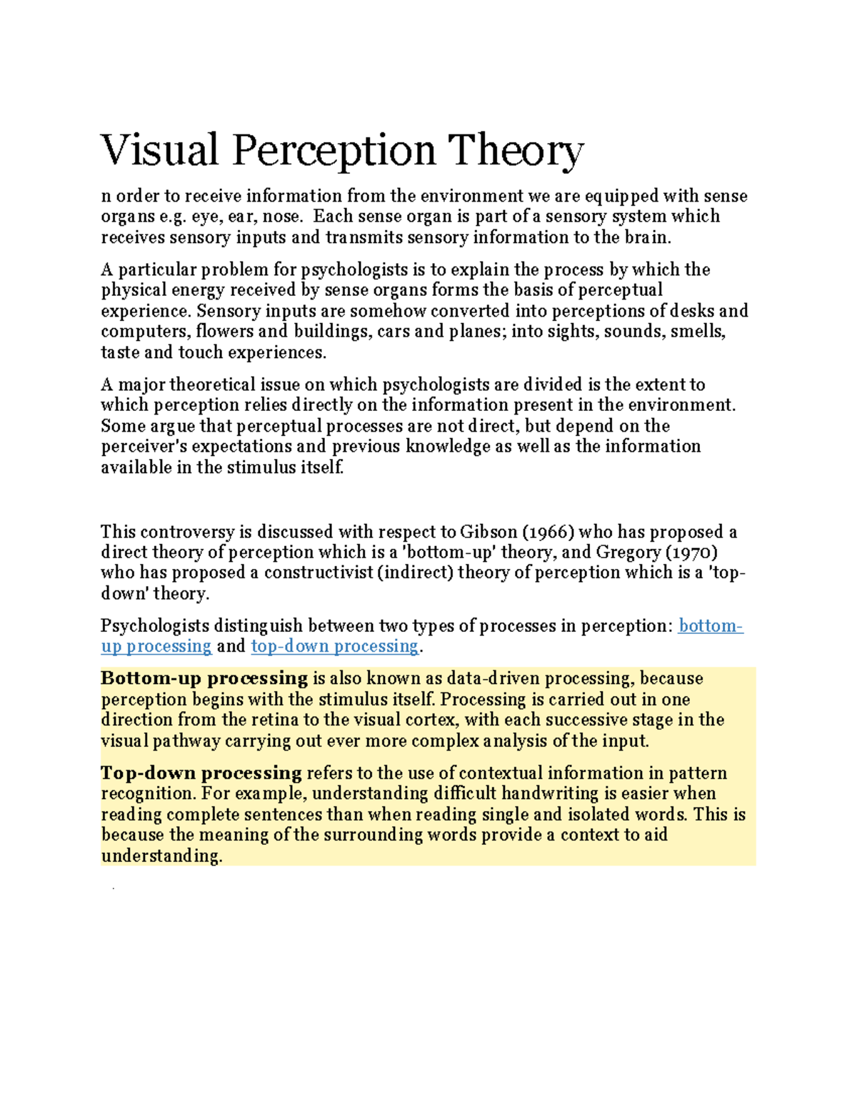 Module 06 Visual Perception Theory - Visual Perception Theory n order ...