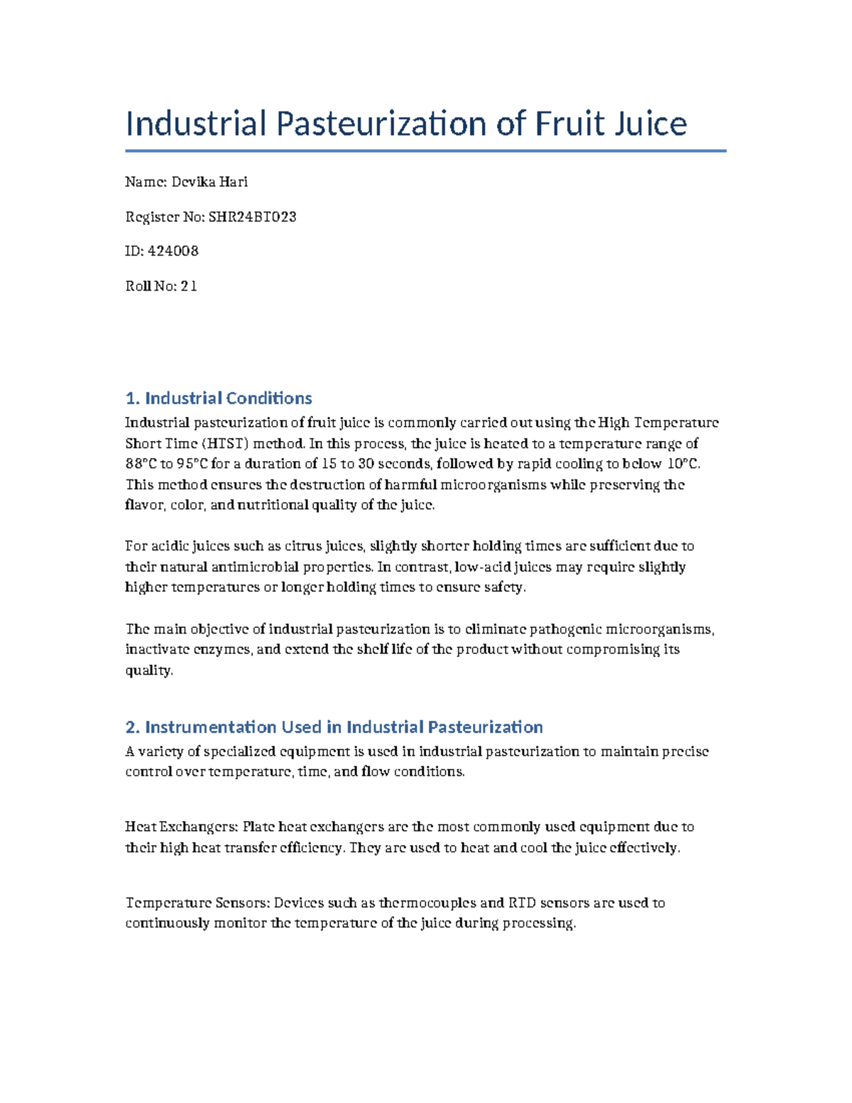 Industrial Pasteurization of Fruit Juice: HTST Method Overview - Studocu