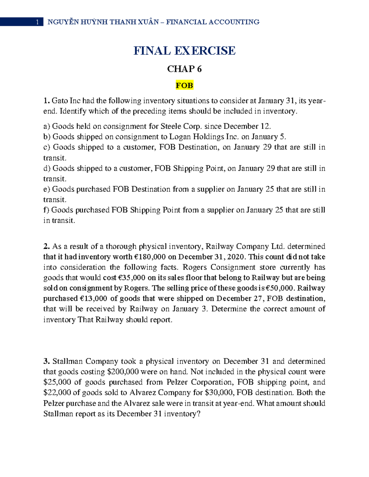 Financial Accounting (FA) Final Exam Review - Inventory & Notes - Studocu