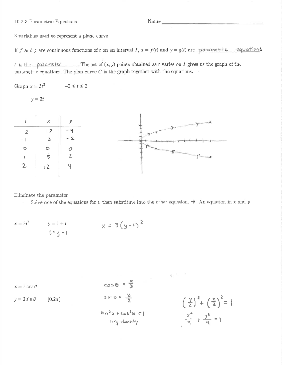 Calculus BC: Parametric Equations and Plane Curves Notes - Studocu